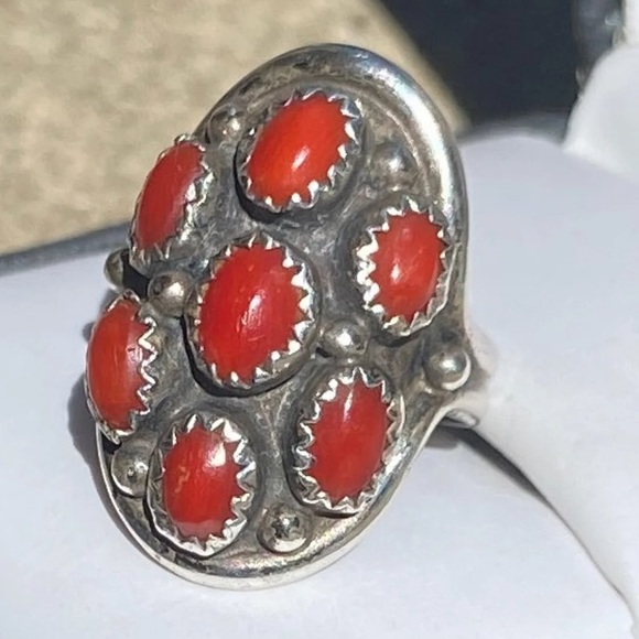 Native American | Jewelry | Vintage Native Coral Sterling Silver Saddle ...